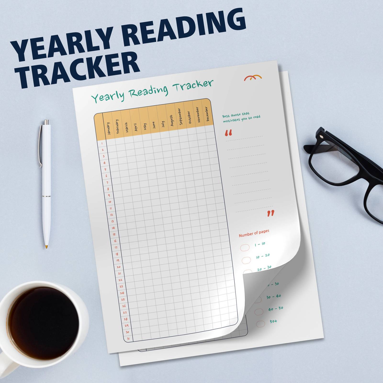 Yearly Reading Tracker Printable, Reading Log, Yearly Reading Tracker ...