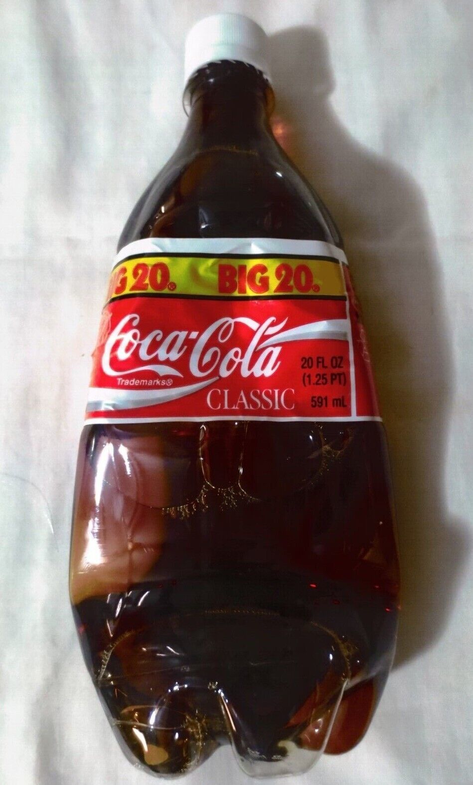 Coca Cola Classic Big 20 Plastic Bottle Full 20 ounces Fluted Bottom ...