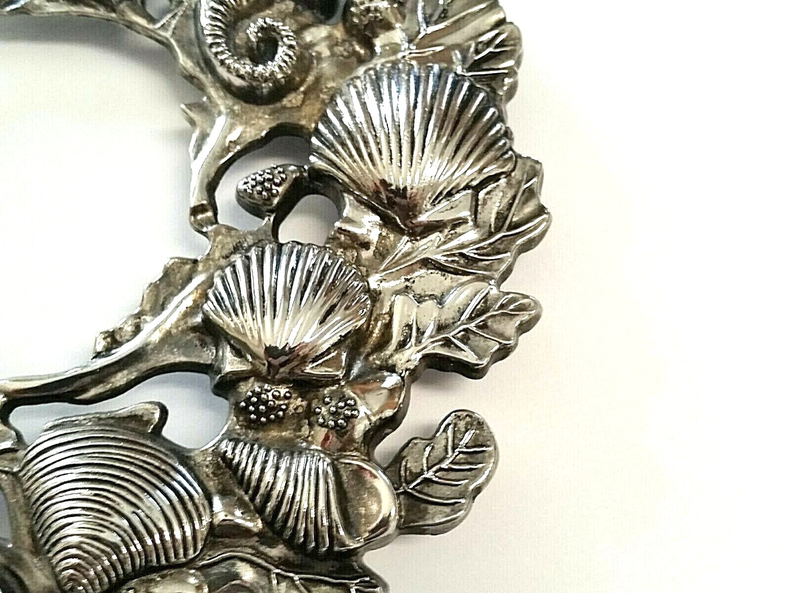 Vintage Coastal Silver Pewter Metal Hot Plate/Trivet Seashell/Sea-Life ...