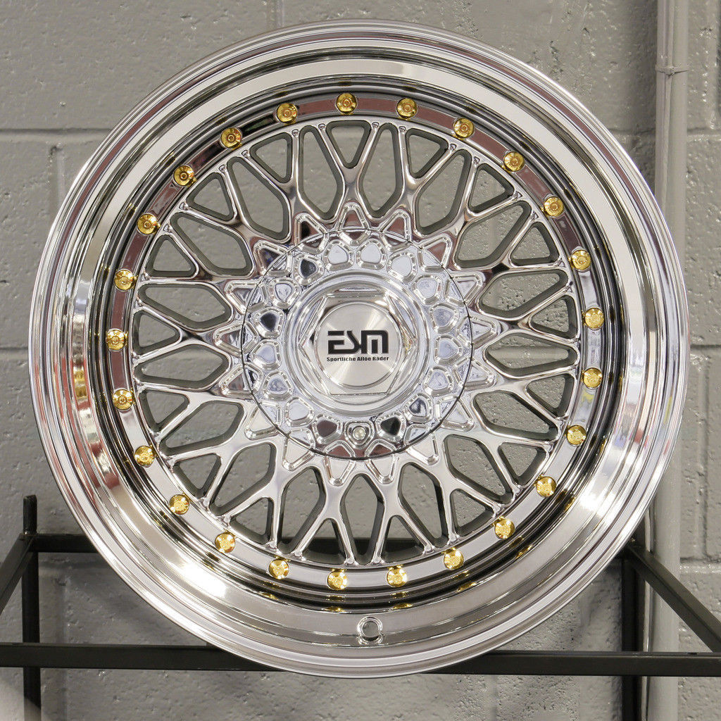 16x8 ESM 002R 4x100/5x100 20 Platinum Chrome Gold Rivet Wheels Rims Set ...