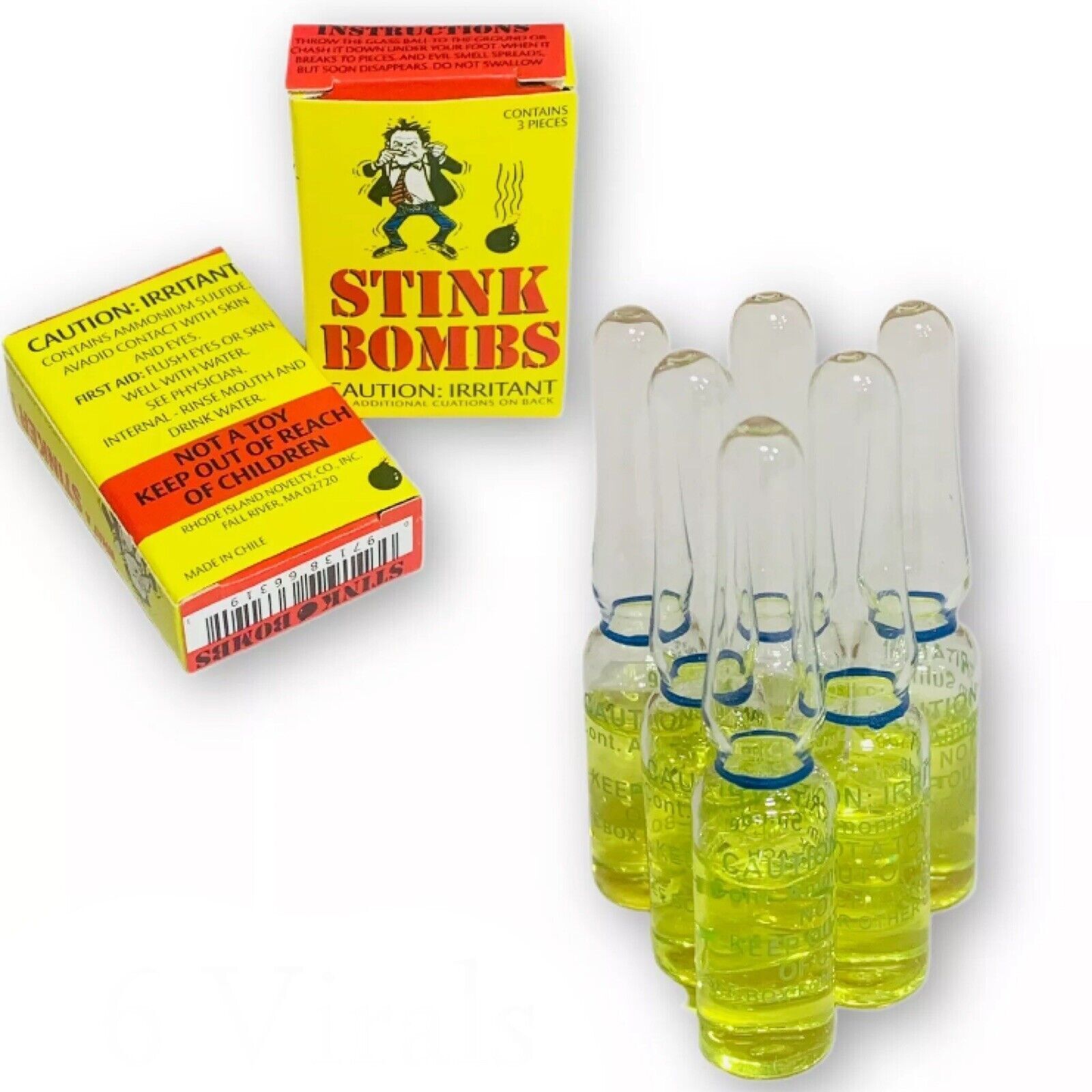 6 STINK BOMBS Glass Vials SMELLY NASTY Fart Gas Liquid Gag Gift Prank Joke Child - Magic ...