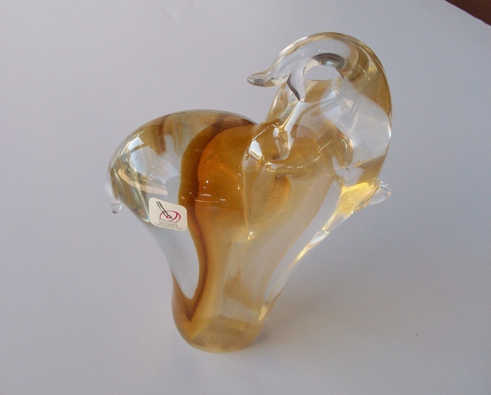 Large Murano Glass Elephant, Very Unique-Clear & Amber, New, Free Ship ...