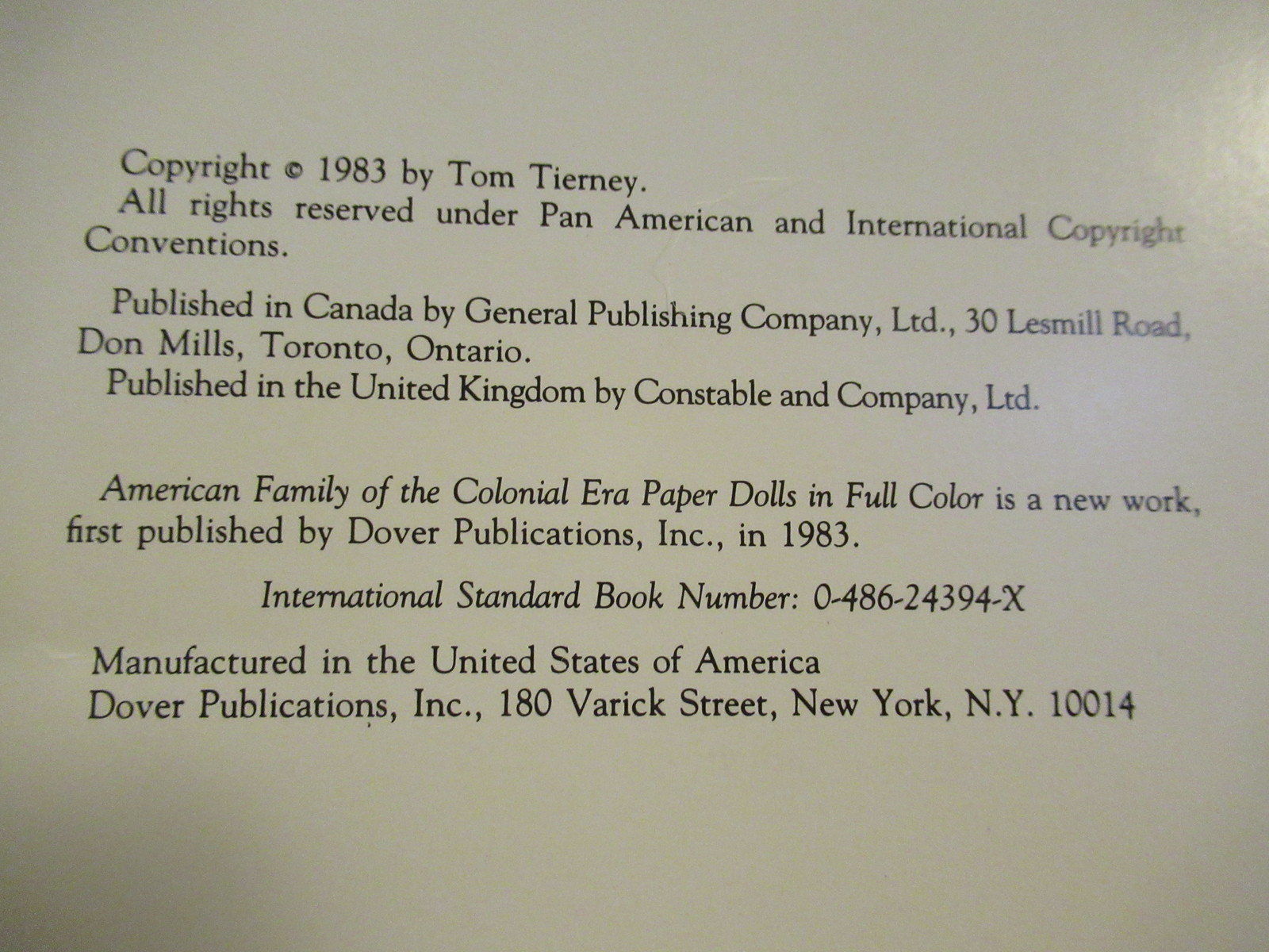 American Family of the Colonial Era Paper Dolls Book in Full Color by ...