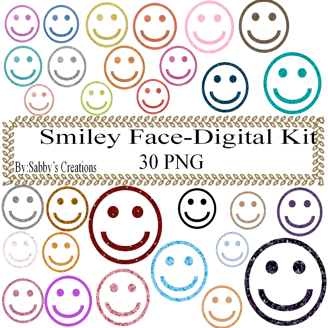 Glitter Smiley Face-Digital Kit-Jewelry Tag-Clipart-Art Clip-Gift Tag-T ...