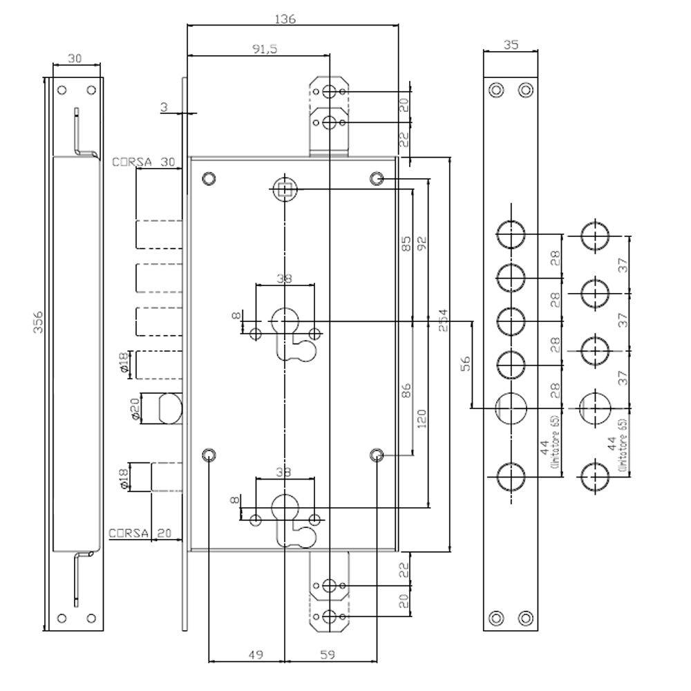 FIAM- ISEO 678 .0028.PG/Multipoint Mortise Lock Case Double Locking ...