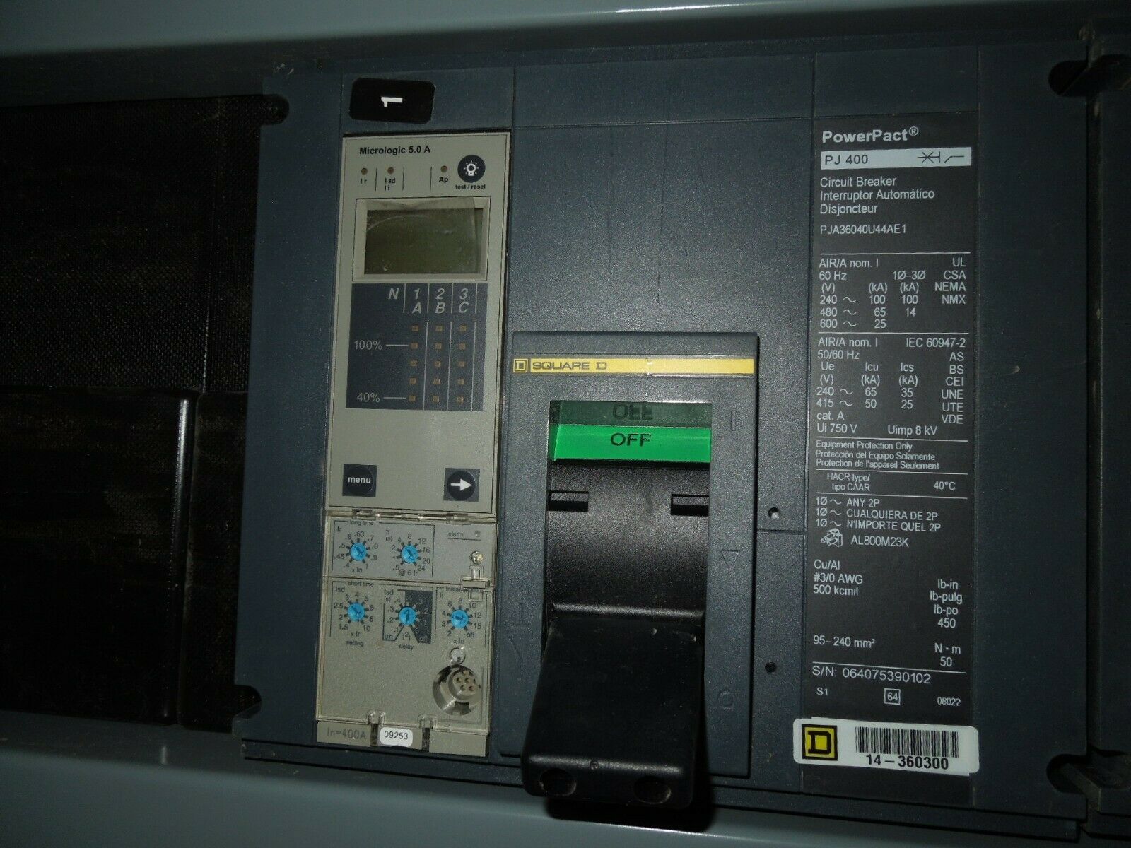 Square D I-line PowerPact PJ400 Breaker PJA36040U44AE1 400A 3p 600V 5 ...