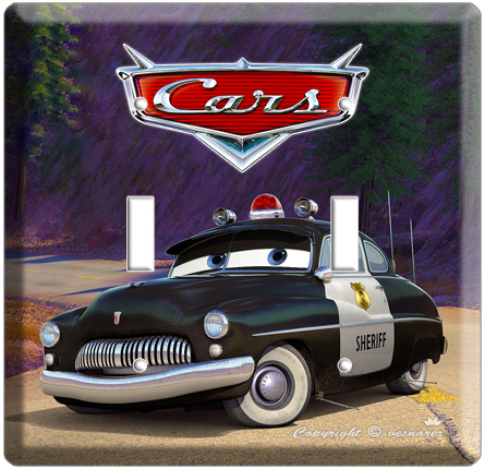 DISNEY CARS 2 SHERIFF POLICE CAR DOUBLE LIGHT SWITCH WALL PLATE COVER ...