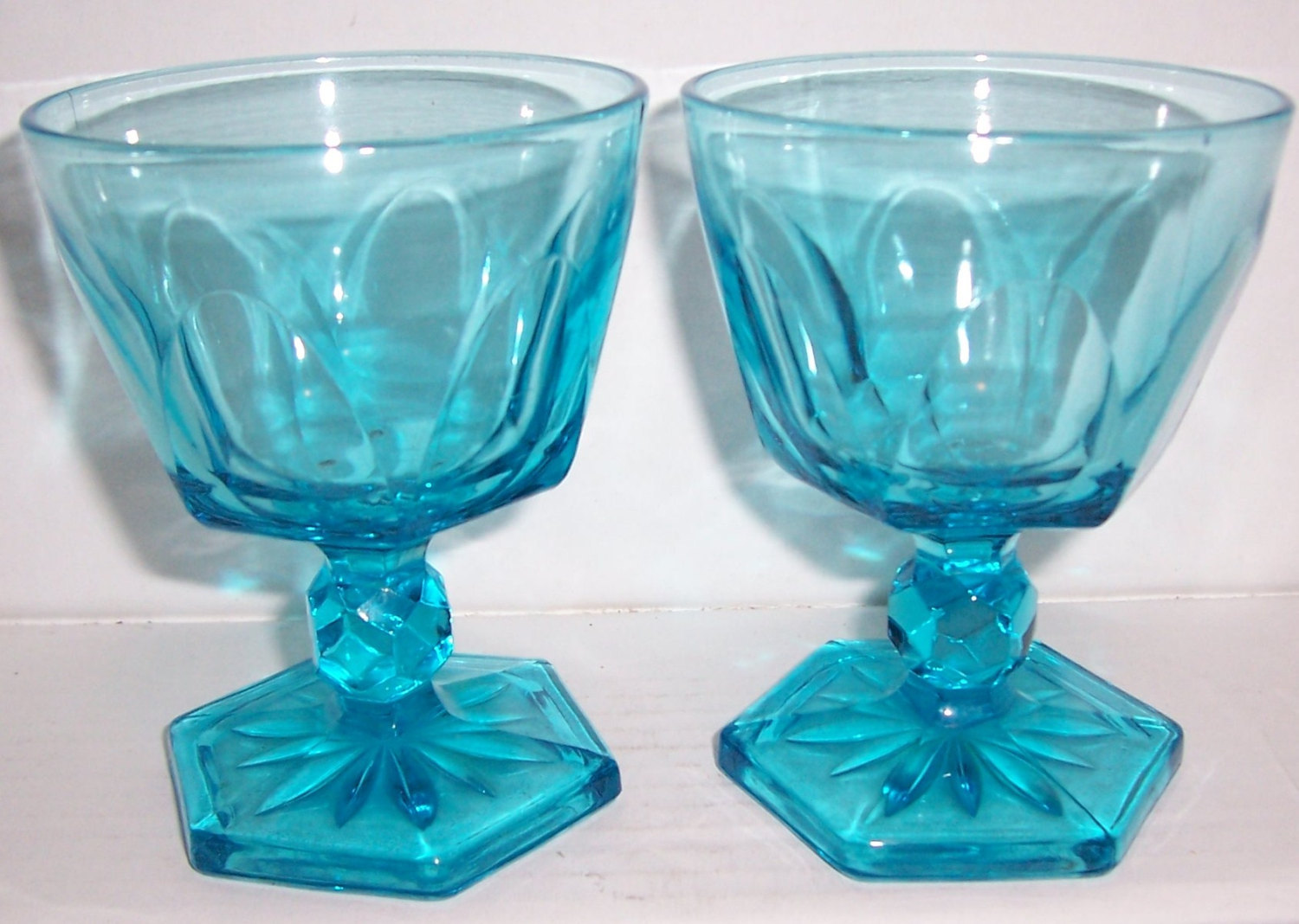 Fostoria (2) Crystal Virgina Blue Water Goblet Ice Tea Goblet Glasses ...