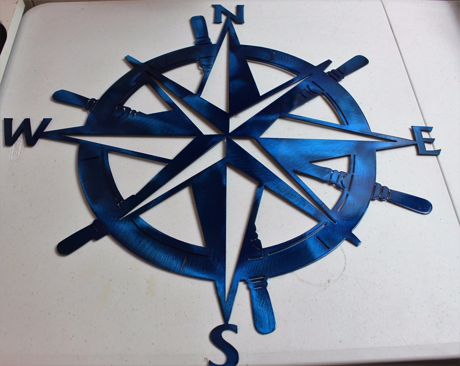 Captains Nautical Compass Rose Wall Art Decor Metallic Blue 23" x 23 ...