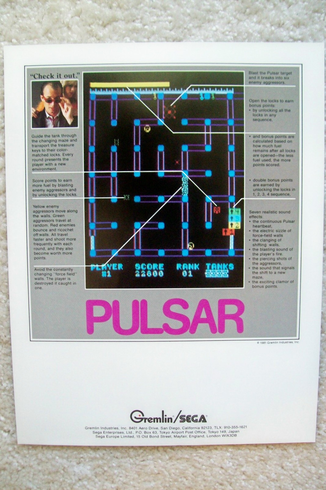 Original 1981 Gremlin/Sega PULSAR Arcade and similar items