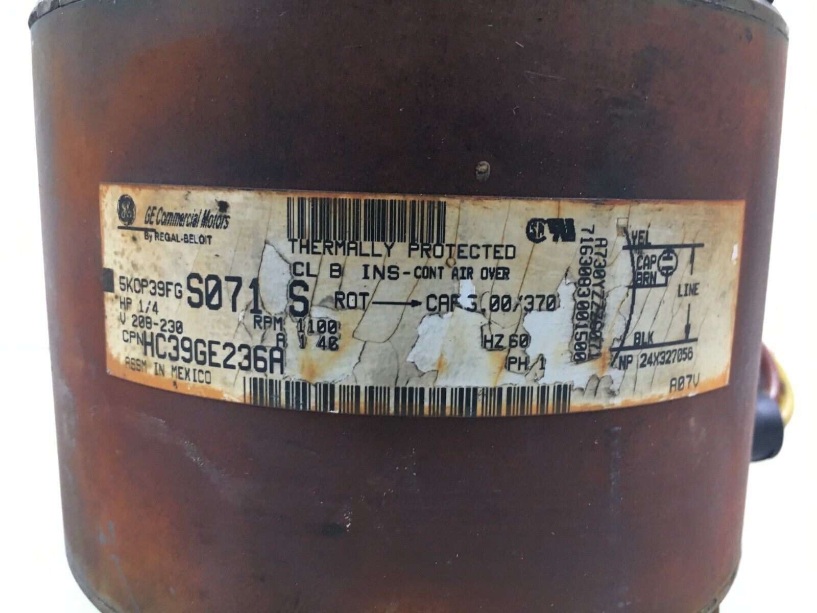 GE 5KCP39FGS071S Carrier HC39GE236A Condenser Fan Motor 1/4 HP 230V ...