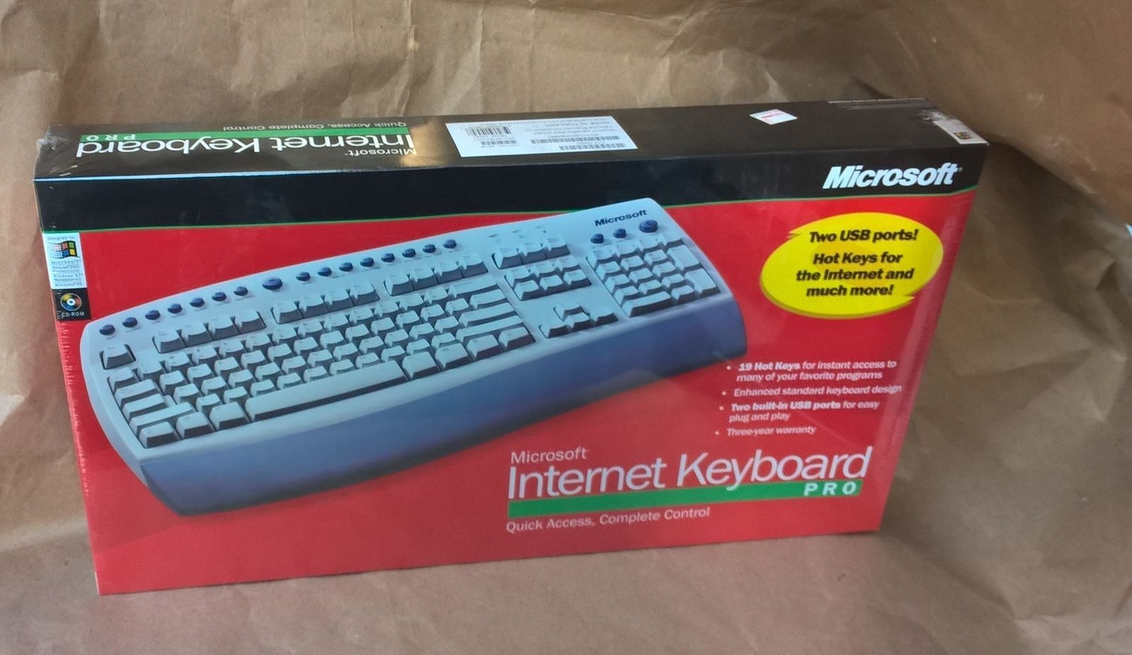 NEW Sealed Vintage Microsoft Internet Keyboard Pro w/Hot Keys USB PS/2 ...