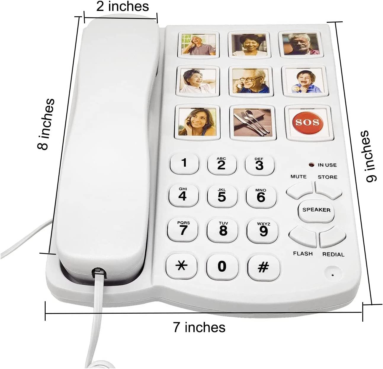 Big Button Phone for Seniors, 9 Pictured Big Buttons,Extra Loud Ringer ...