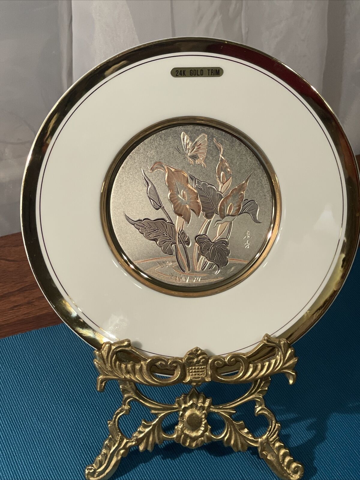 The Art of Chokin, Lily Butterfly 7.5” Plate 24KT Gold Trim Made In ...