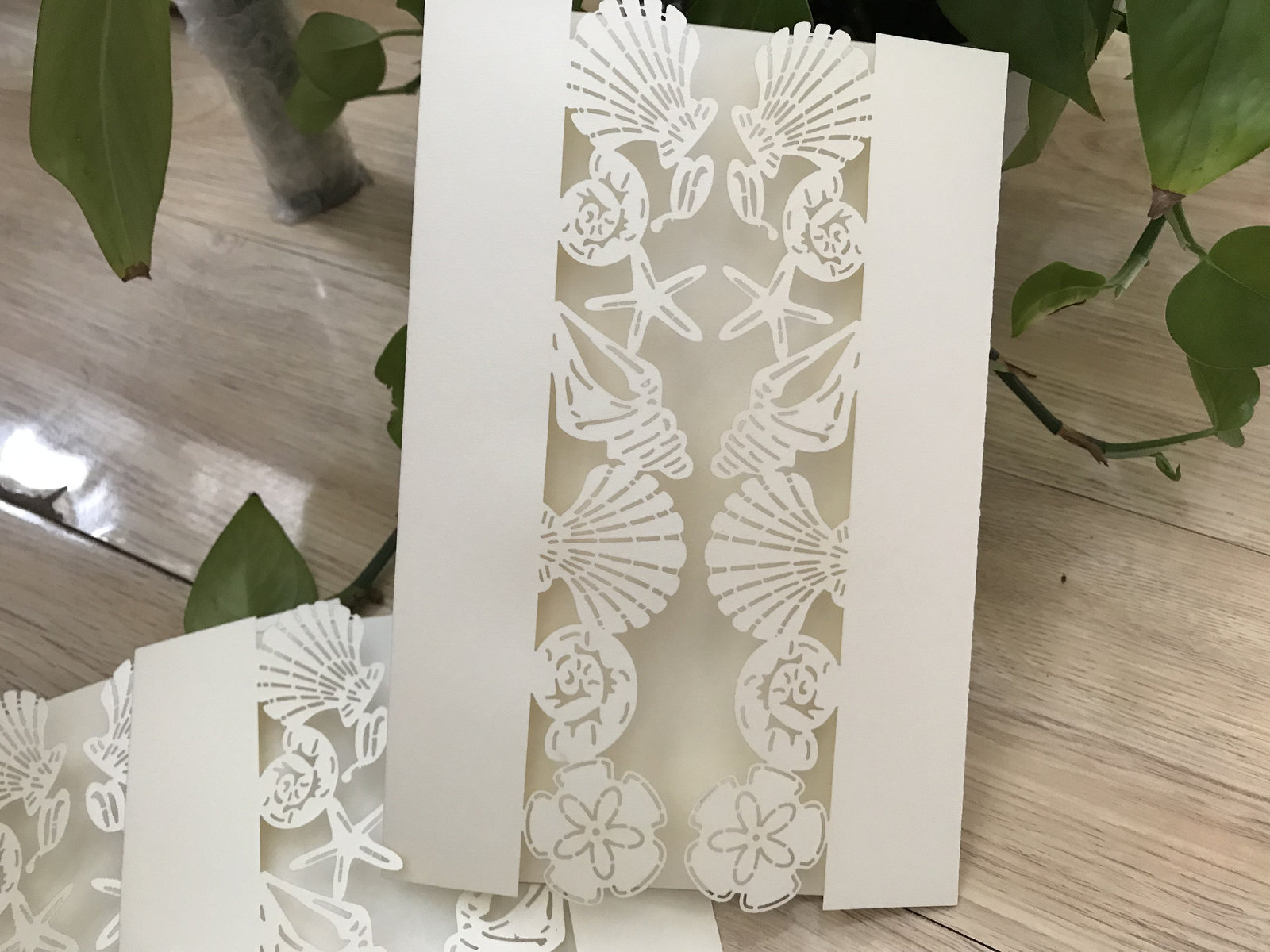 50pcs pearl cream Seashell laser cut Invitation cards,Laser Cut invite ...