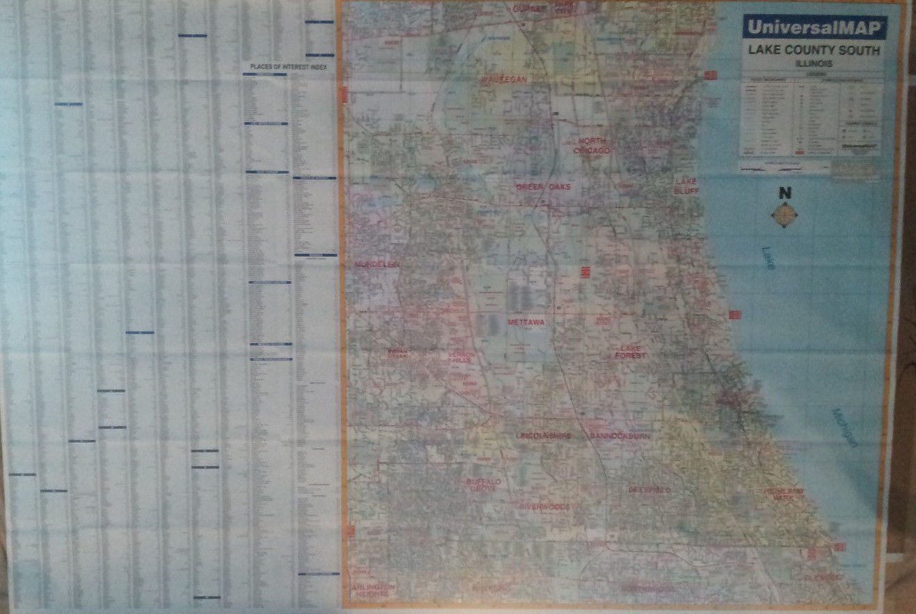 Lake County South IL Laminated Wall Map (U) - US