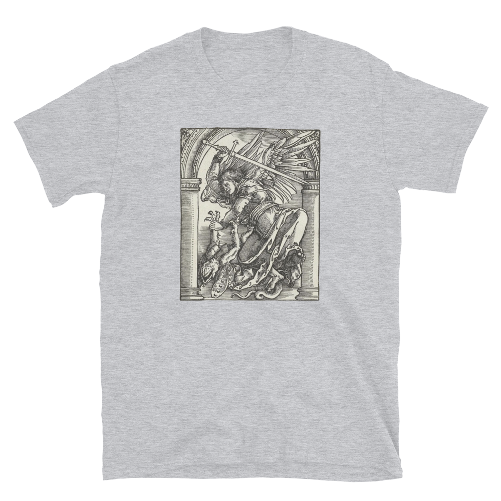 Archangel Michael Slaying the Devil Graphic T-Shirt - Divine Battle Tee - T-Shirts