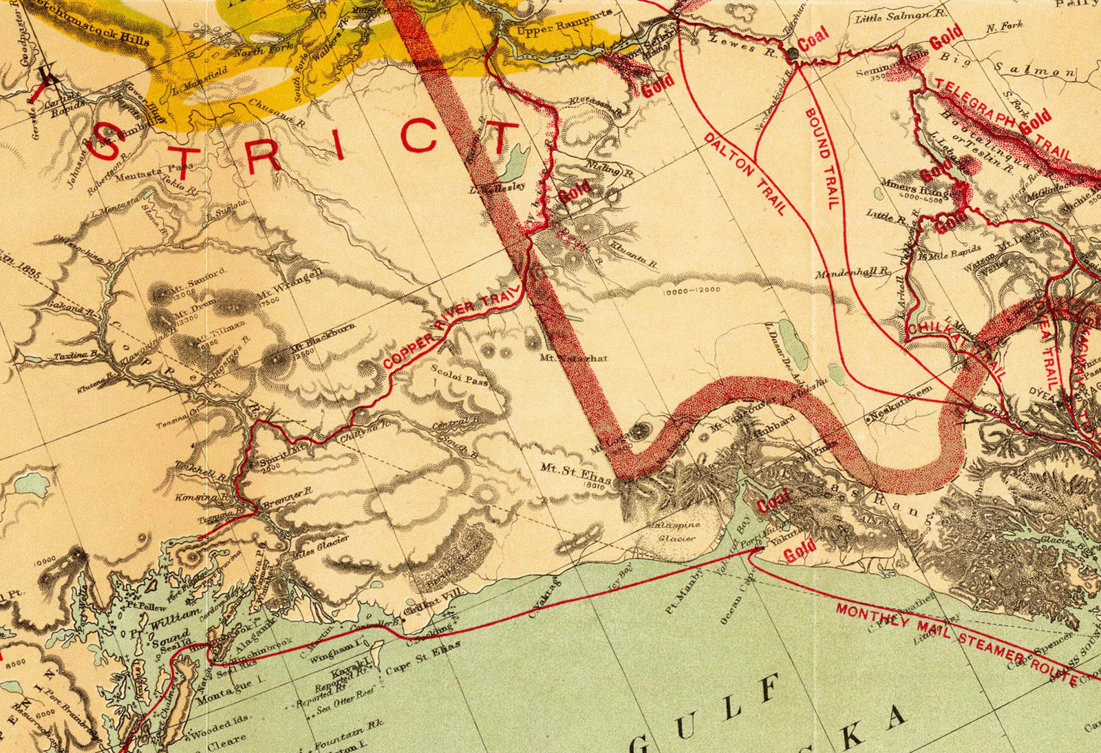 1891 Map 23"x28" The Gold and Coal Fields of Alaska -Gold Rush- Poster ...