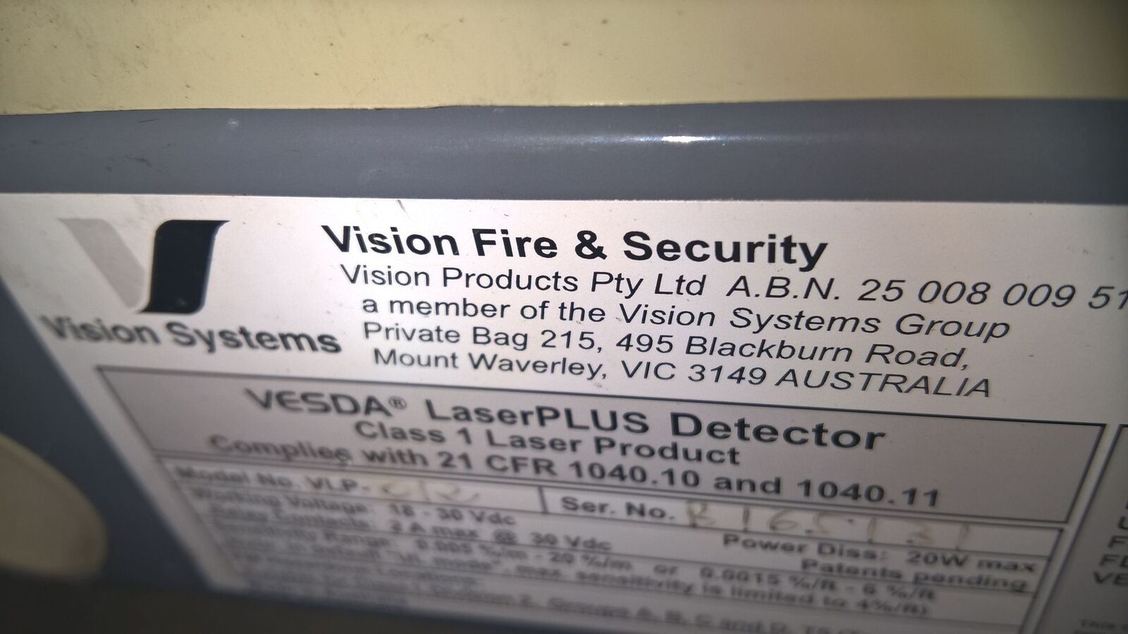 Xtrails Vision Vesda VLP-012 LaserPLUS Aspirating Smoke Detector Fire ... Xtrails Vision Vesda VLP-012 LaserPLUS Aspirating Smoke Detector Fire ...