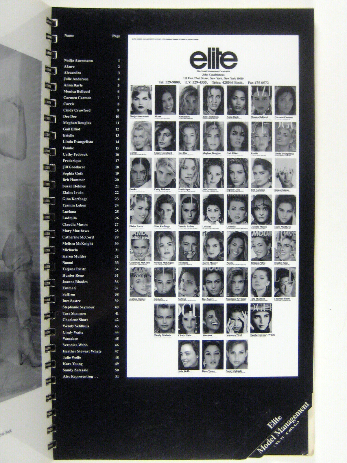 ELITE Model Agency Book New York January 1992 Cindy Crawford Naomi Iman ...