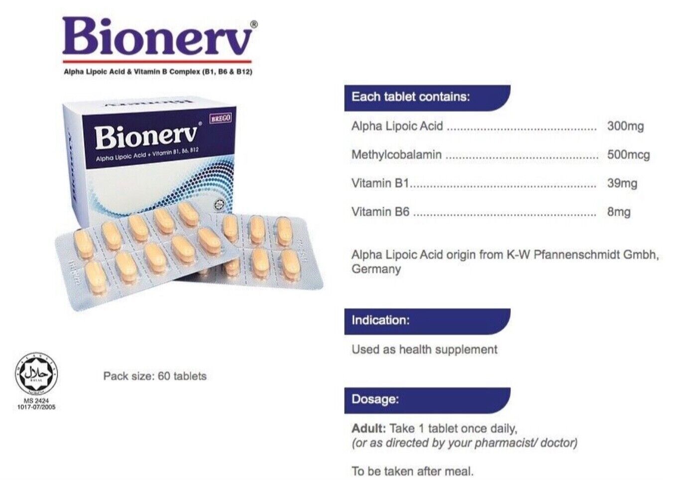 2 X Bionerv 60's Alpha Lipoic Acid, Vitamin and similar items
