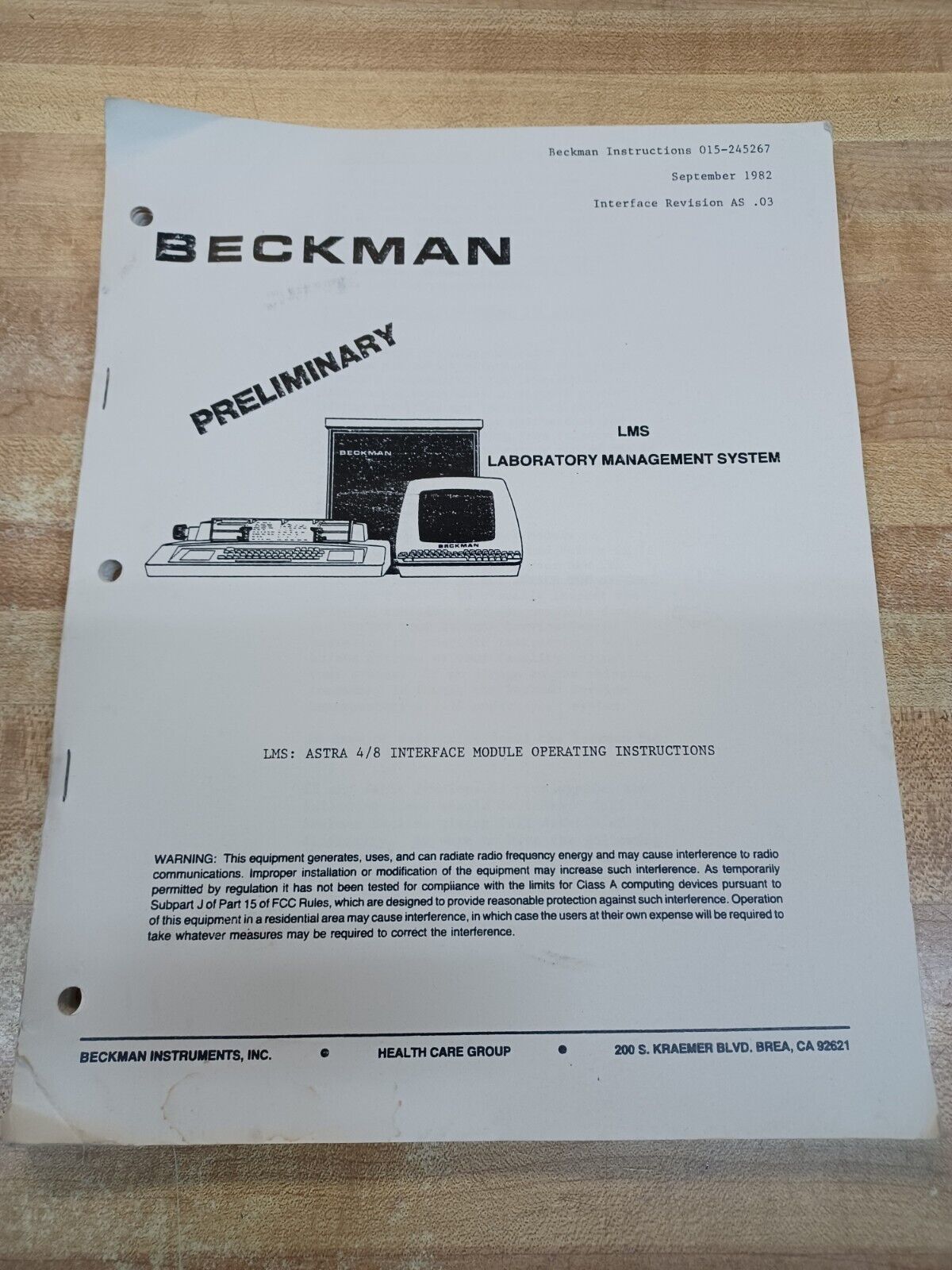 1982 Beckman Laboratory Management System Astra 4/8 Interface Module ...