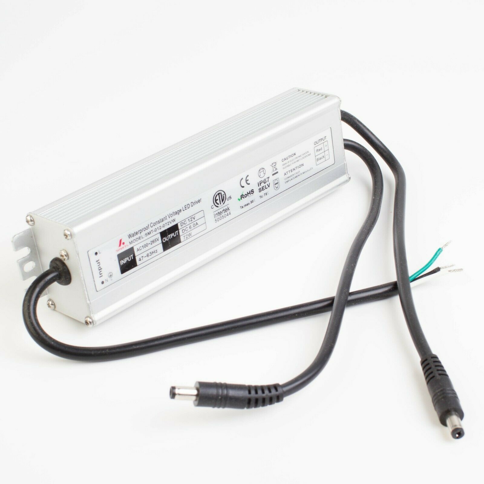 ETL LISTED waterproof 12V 6 AMP 72W LED power driver with DUAL DC plug ...
