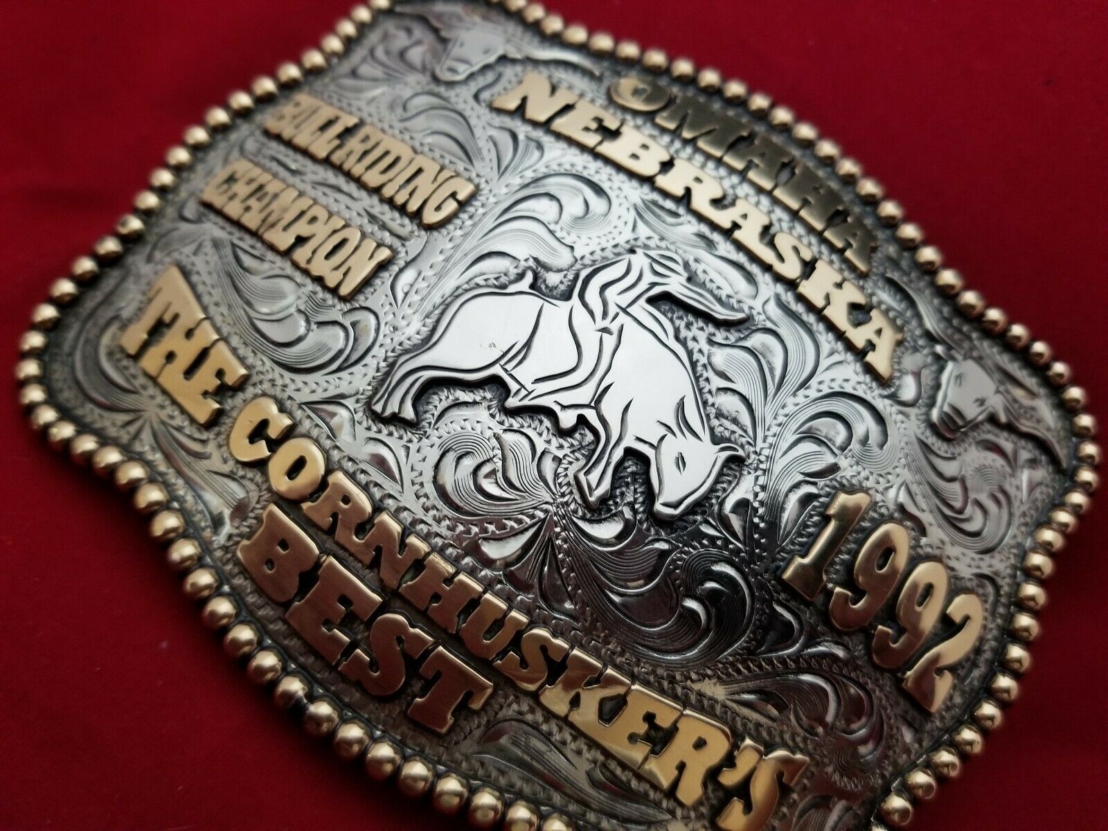 VINTAGE RODEO BELT BUCKLE 1992 OMAHA NEBRASKA BULL RIDING CHAMPION 309 ...