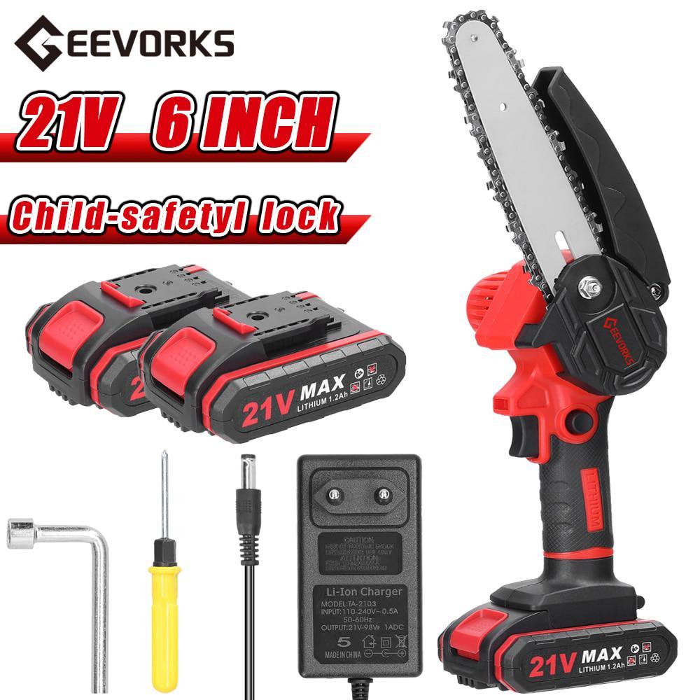 Geevorks 21v Brushless Chainsaw 6 Inch Portable Electric Saw Chain