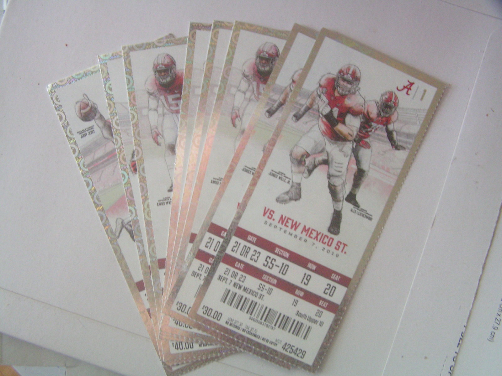 2019 Alabama Football Full Unused Ticket Stubs - Ticket Stubs