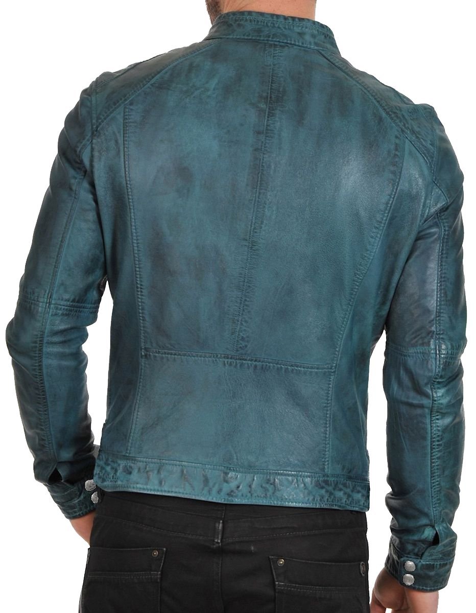 Men’s Biker Vintage Cafe Racer Teal Waxed Leather Fashion Jacket - BNWT ... Men’s Biker Vintage Cafe Racer Teal Waxed Leather Fashion Jacket - BNWT ...