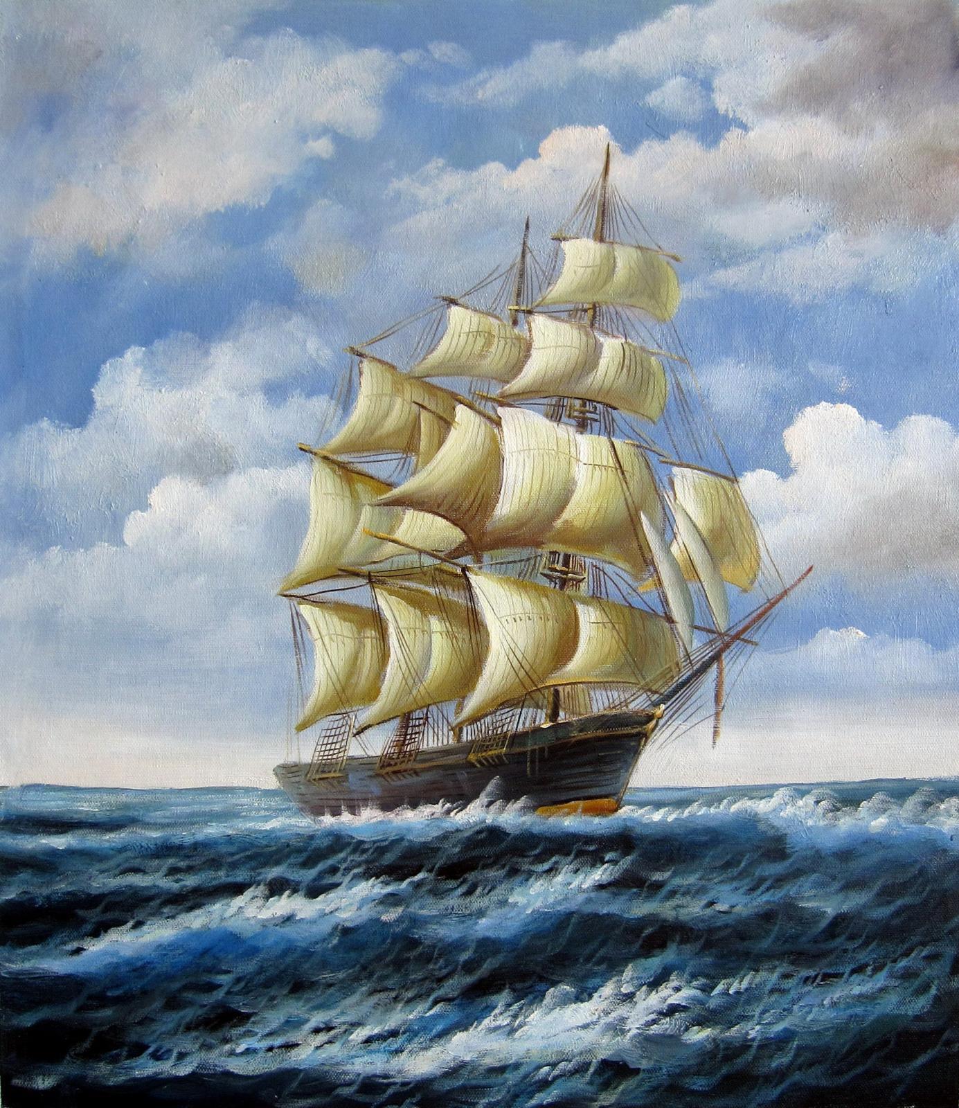 Tall Ship Sailing 20x24 In Stretched Oil Painting Canvas Art Wall tall-ship-sailing-20x24-in-stretched-oil-painting-canvas-art-wall
