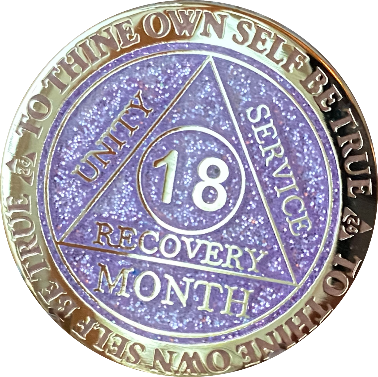 18 Month AA Medallion Recoverychip Reflex Purple Glitter Sobriety Chip ...