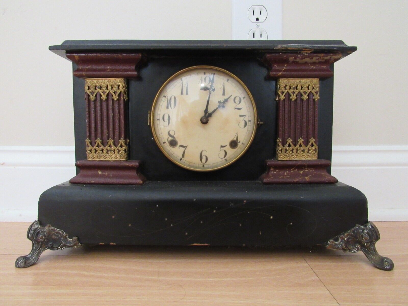 antique GILBERT mantel clock mantle ornate pillar ADAMANTINE & PENDULUM ...