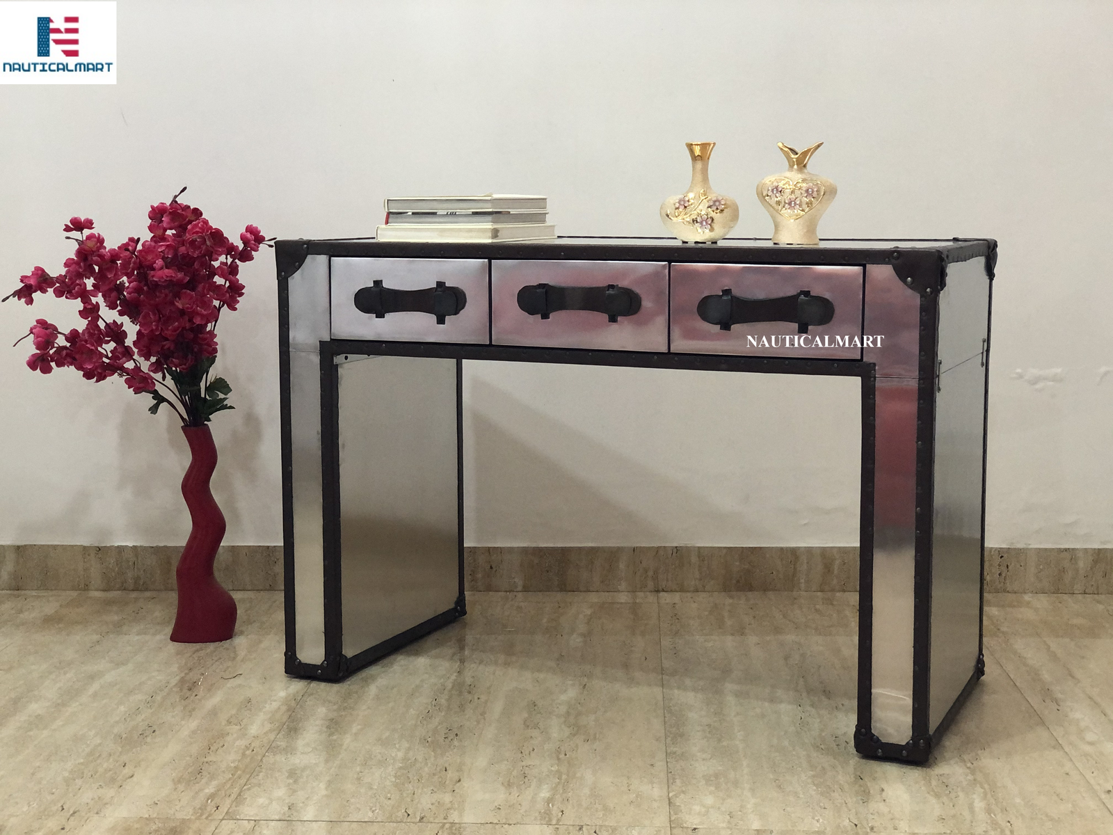 Riveted Aluminum Trunk 3-Drawer Desk at Sandra Slavin blog