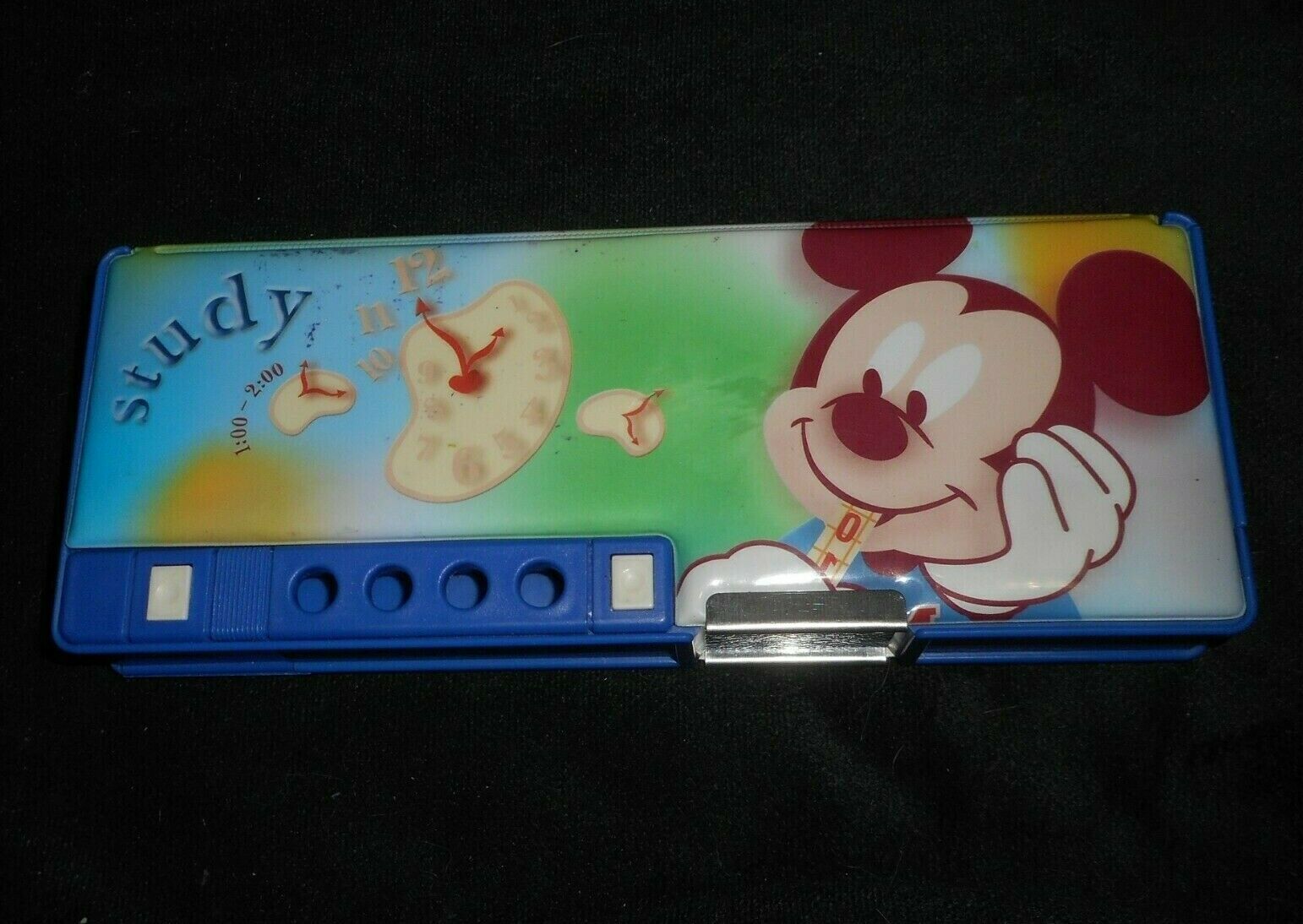 VINTAGE DISNEY FLOMO MICKEY & MINNIE MOUSE BLUE PENCIL PEN CASE STUDY ...