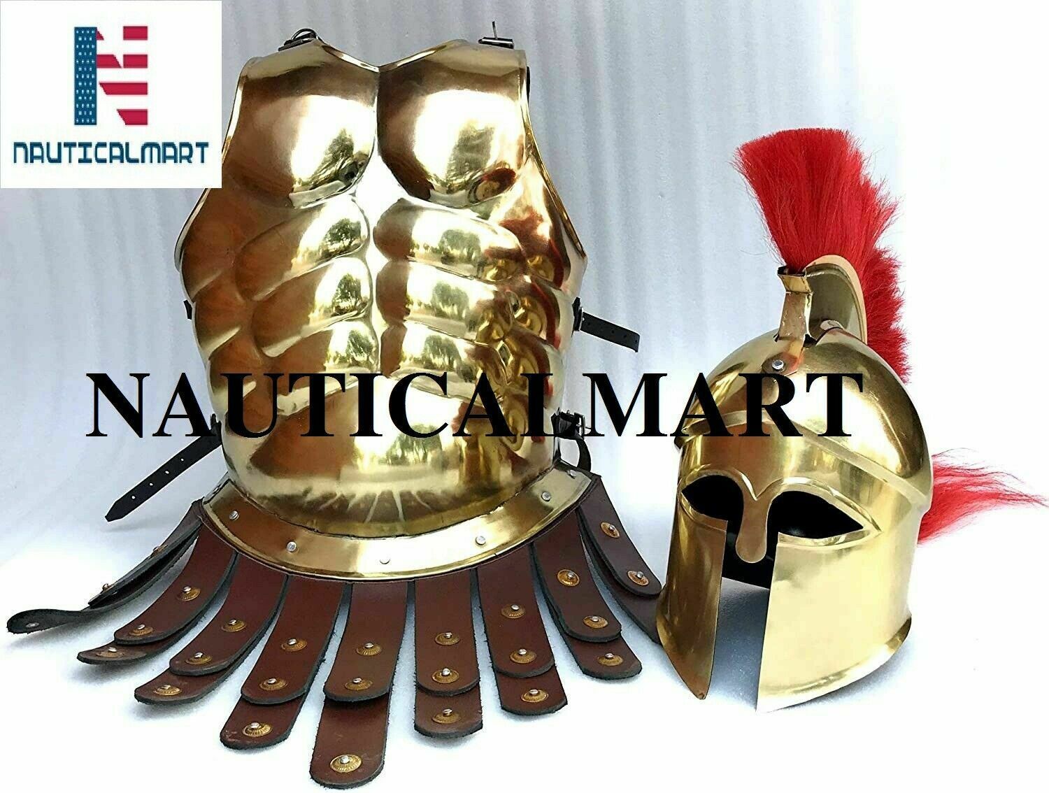 NauticalMart Brass Muscle Body Armor Cuirass w/Corinthian Helmet ...
