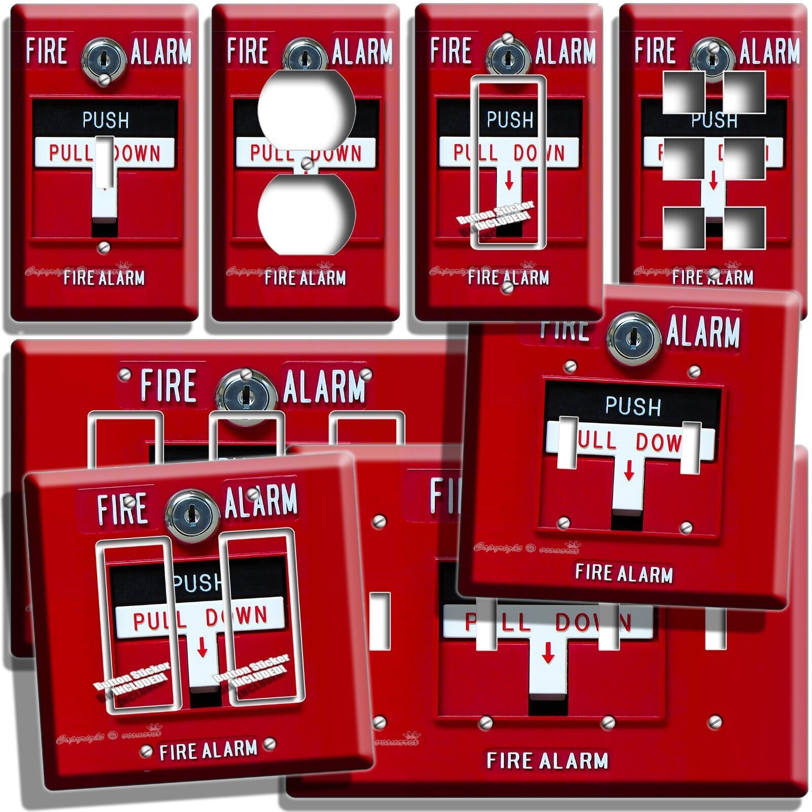 FIRE ALARM PULL DOWN LIGHT SWITCH OUTLET WALL PLATE COVER MAN CAVE ROOM ...