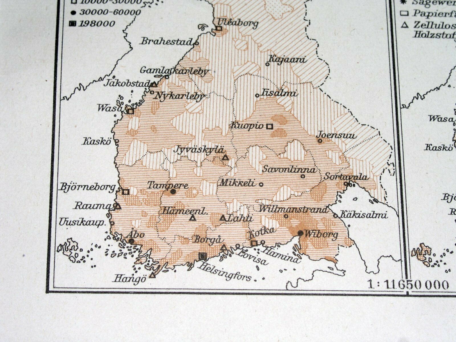 1938 ORIGINAL VINTAGE MAP OF SOUTHERN FINLAND / KARELIA VYBORG VIIPURI ...
