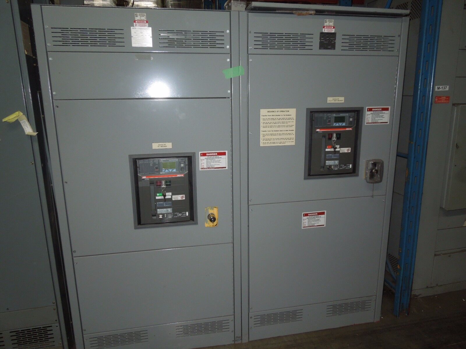 EMI 3000A 480Y/277VAC Main-Tie ABB SACE E3S-A 32 Circuit Breakers w ...