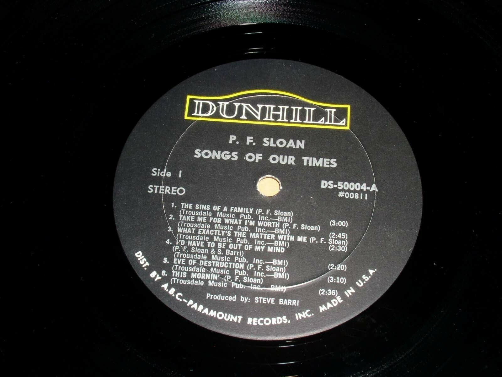 P.F. Sloan Songs Of Our Times Vinyl Record Album Dunhill Label STEREO ...