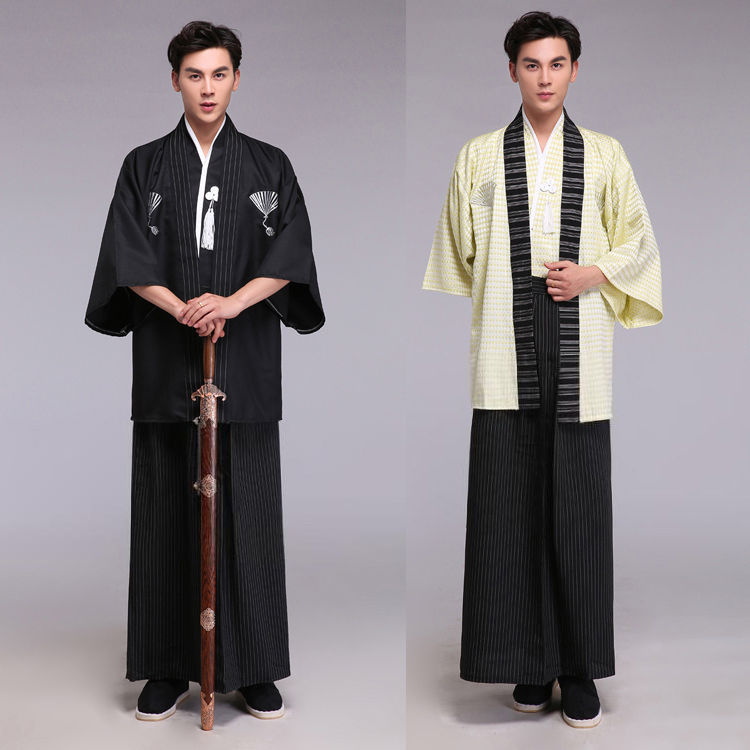 Japanese Traditional Men Samurai Bushi Mononofu Kimono Cosplay Costume ...