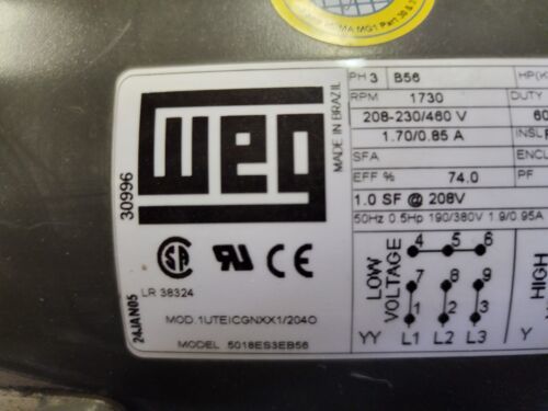 Weg 1/2 HP 3 Ph B56 Fr 60 HZ 1150 RPM Inverter Duty Motor Nema MG1 part ...