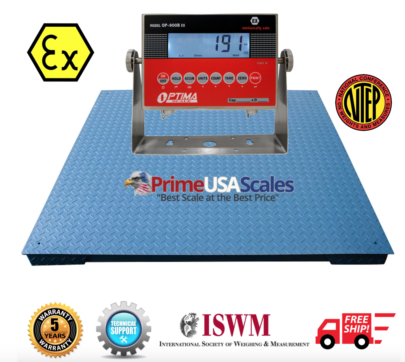 OP-900B-EX NTEP 4′ X 8′ Certified Explosion Proof Floor Scale 2,500 lb ...