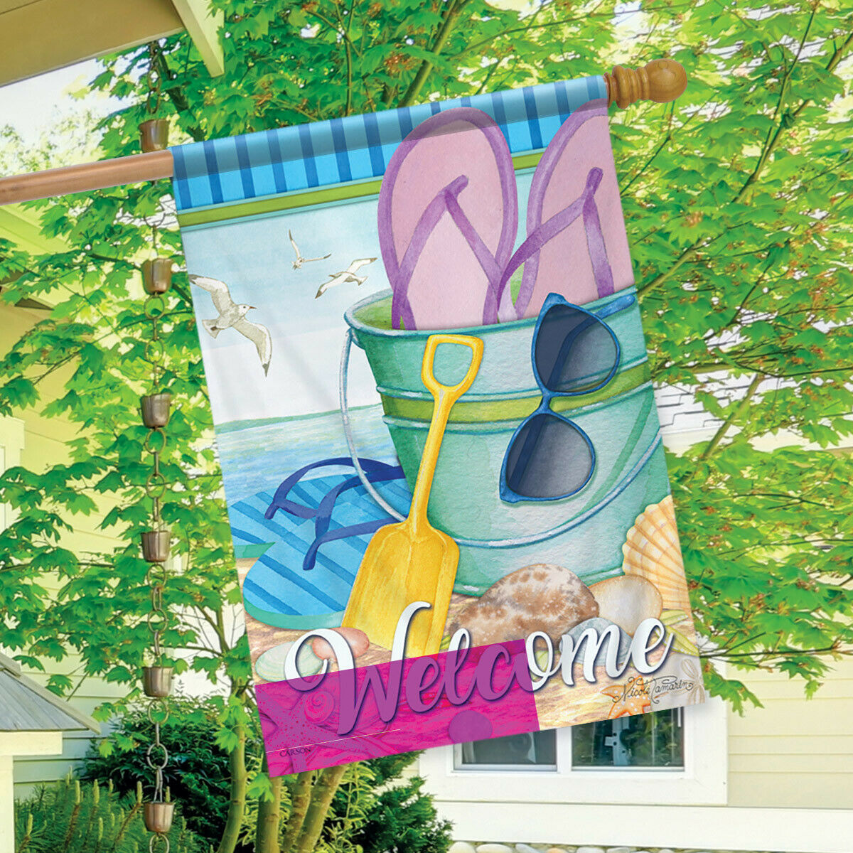 Beach Afternoon Summer House Flag - 2 Sided Message, 28" x 40" - Flags