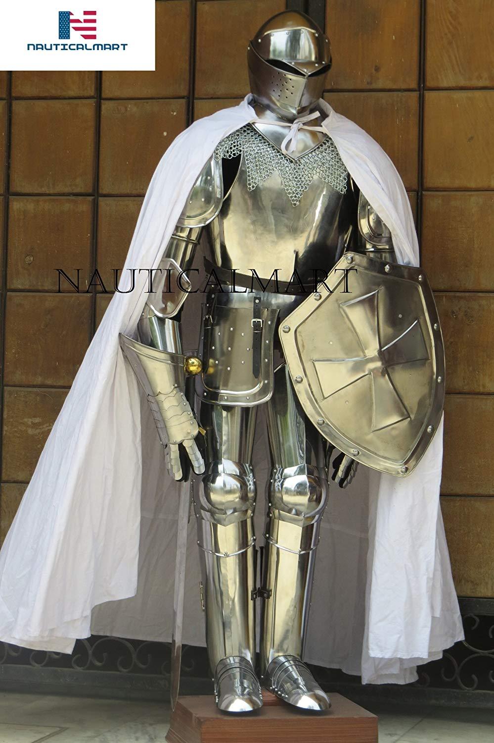Knight Full Suit of Armor Custom LARP Halloween Costume Cloak, Shield ...