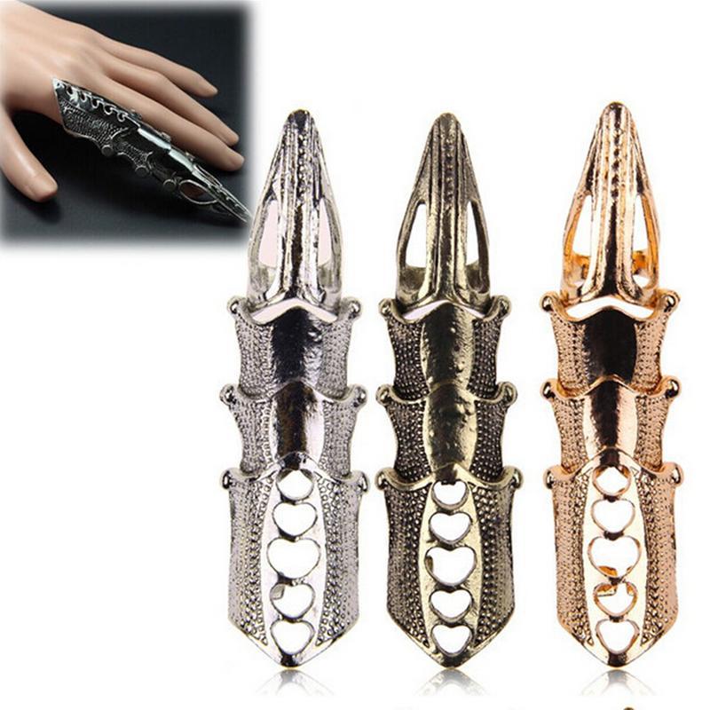Women's Punk Gothic Spiked Claw Armor Knuckle Joint Full Finger Rings ...