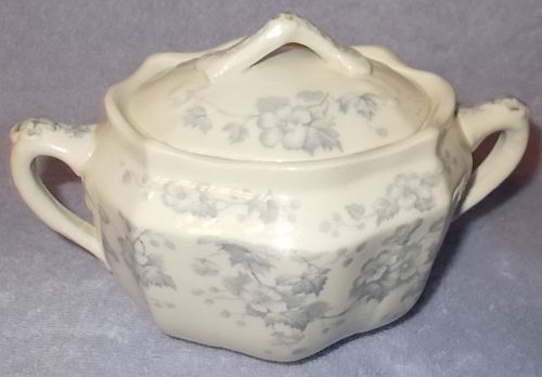 Antique Colonial Pottery Stoke England Blue Floral Sugar Bowl and Lid ...