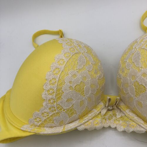 Victoria's Secret Bombshell Miraculous Plunge Push-Up Bra Yellow w lace ...