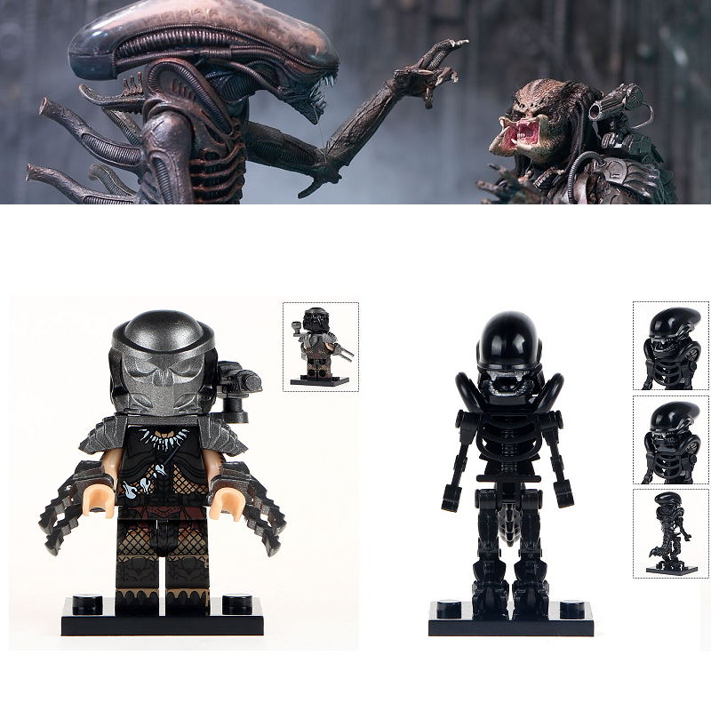 2pcs/set Predator VS Aliens Xenomorph Monsters Horror Lego Minifigures ...